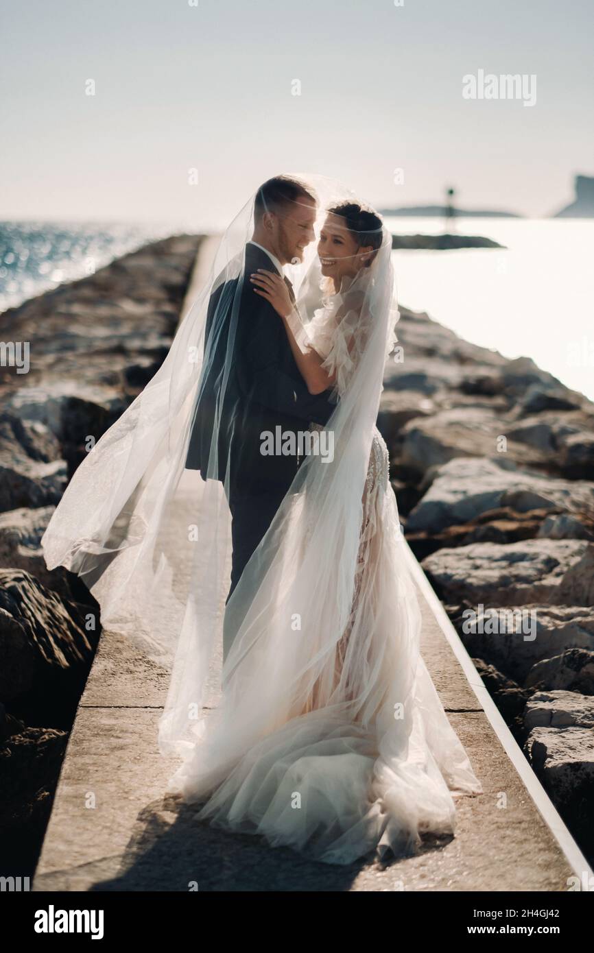 wedding couple on the French Riviera.Wedding in Provence.Bride and ...