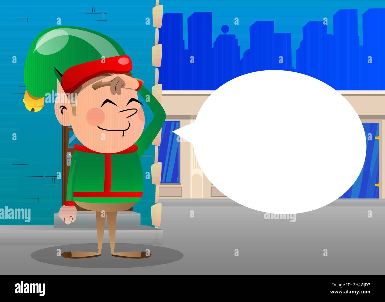 Christmas Elf confused, scratching his head. Vector cartoon character ...