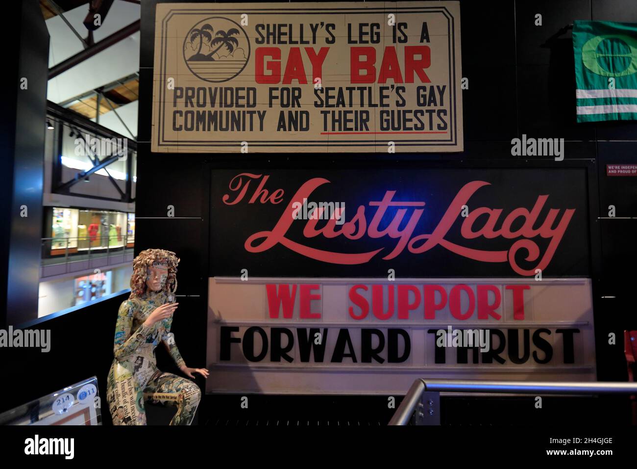 The signs of Shelly's Leg Gay Bar, The Lusty lady peep show and We ...