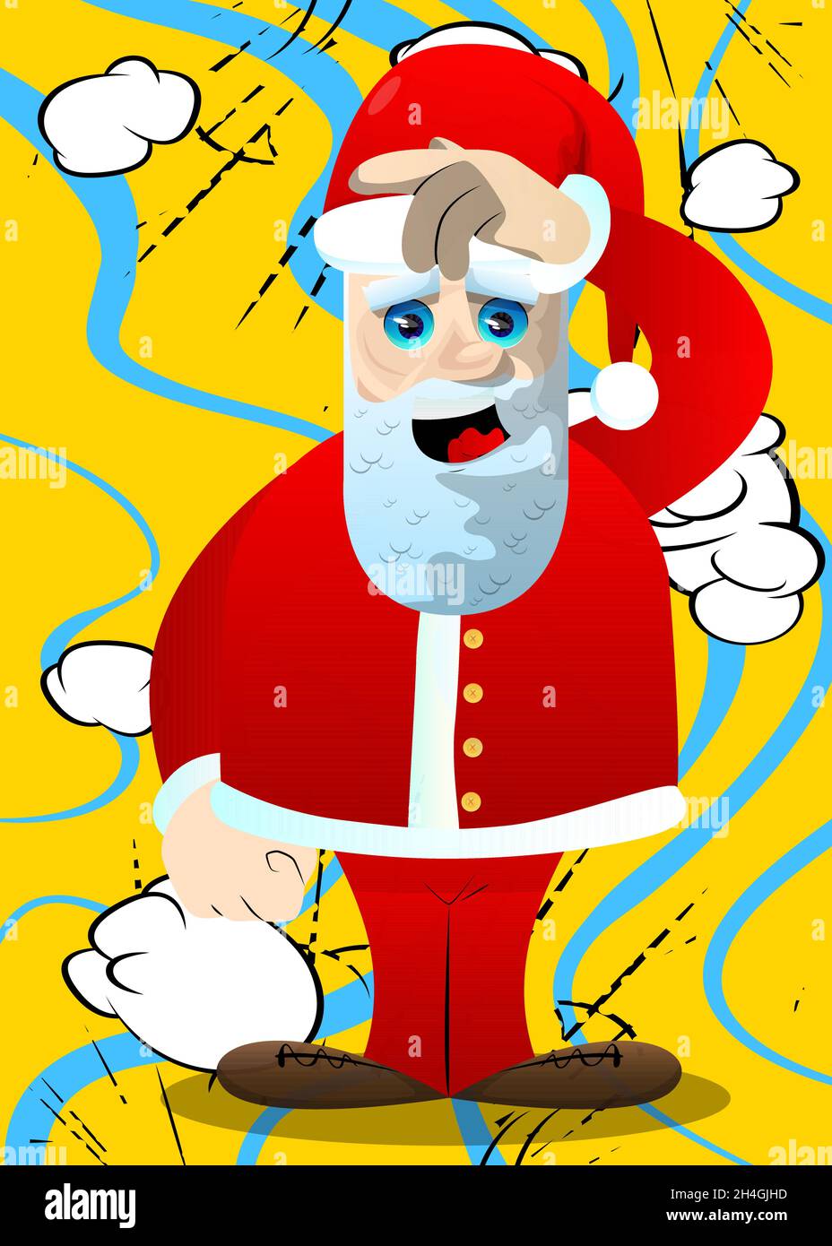 Santa Claus in his red clothes with white beard confused, scratching ...