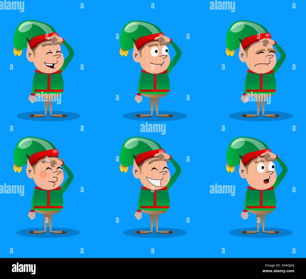 Christmas Elf confused, scratching his head. Vector cartoon character ...