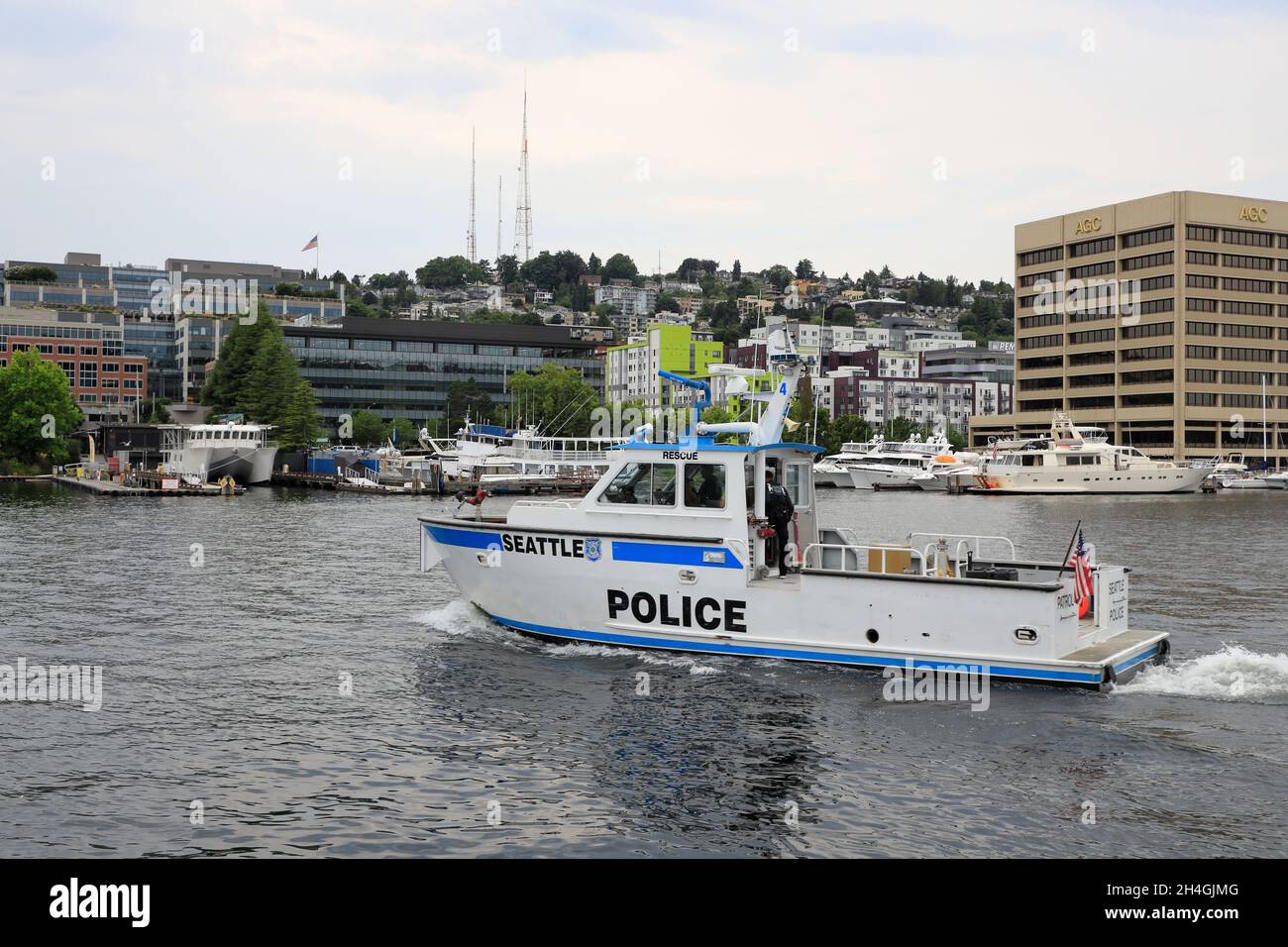 Seattle Police's patrol boat patrolling Lake Union.Seattle.Washington ...