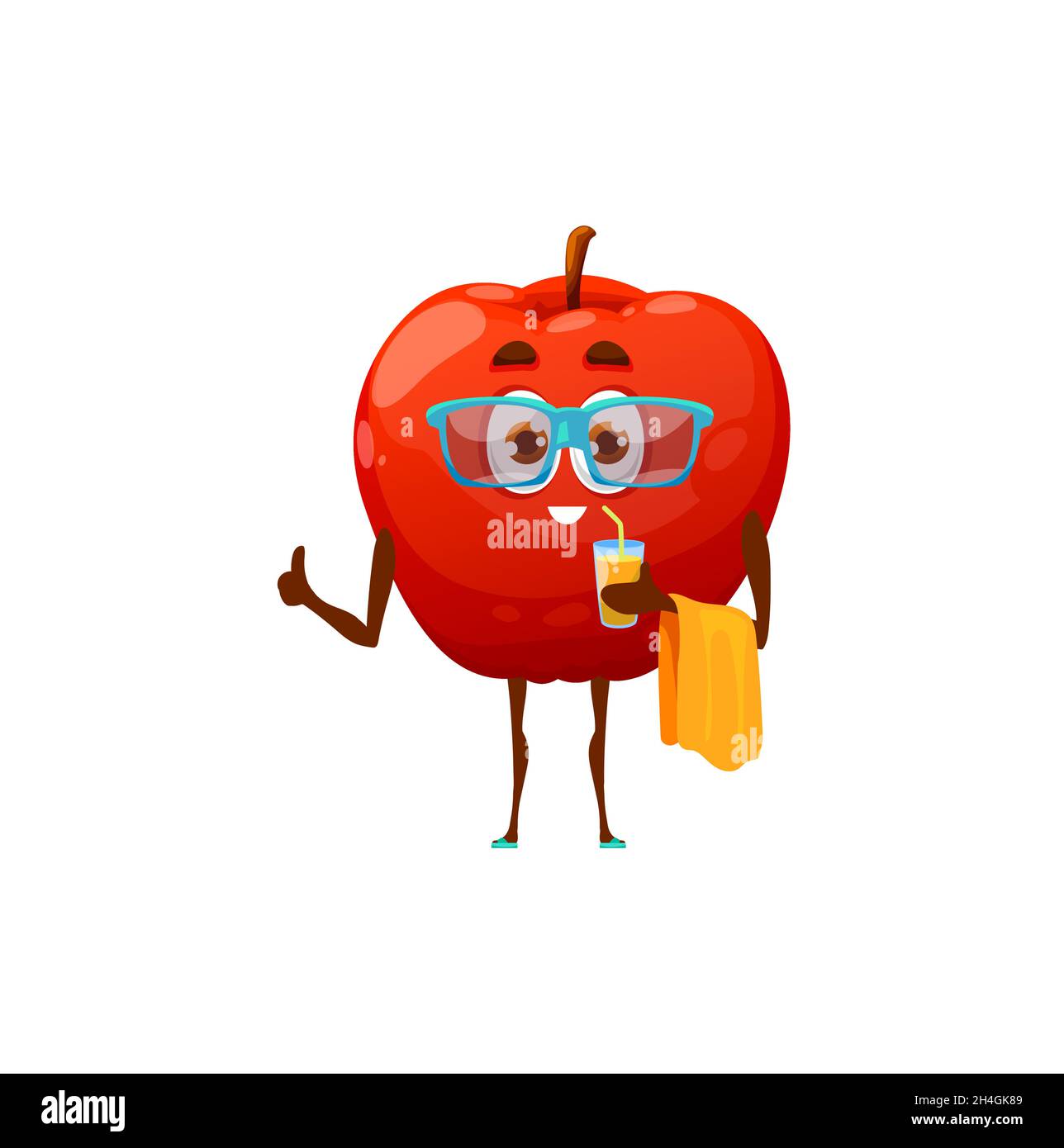 Cartoon apple fruit character in glasses drinking cocktail showing ...