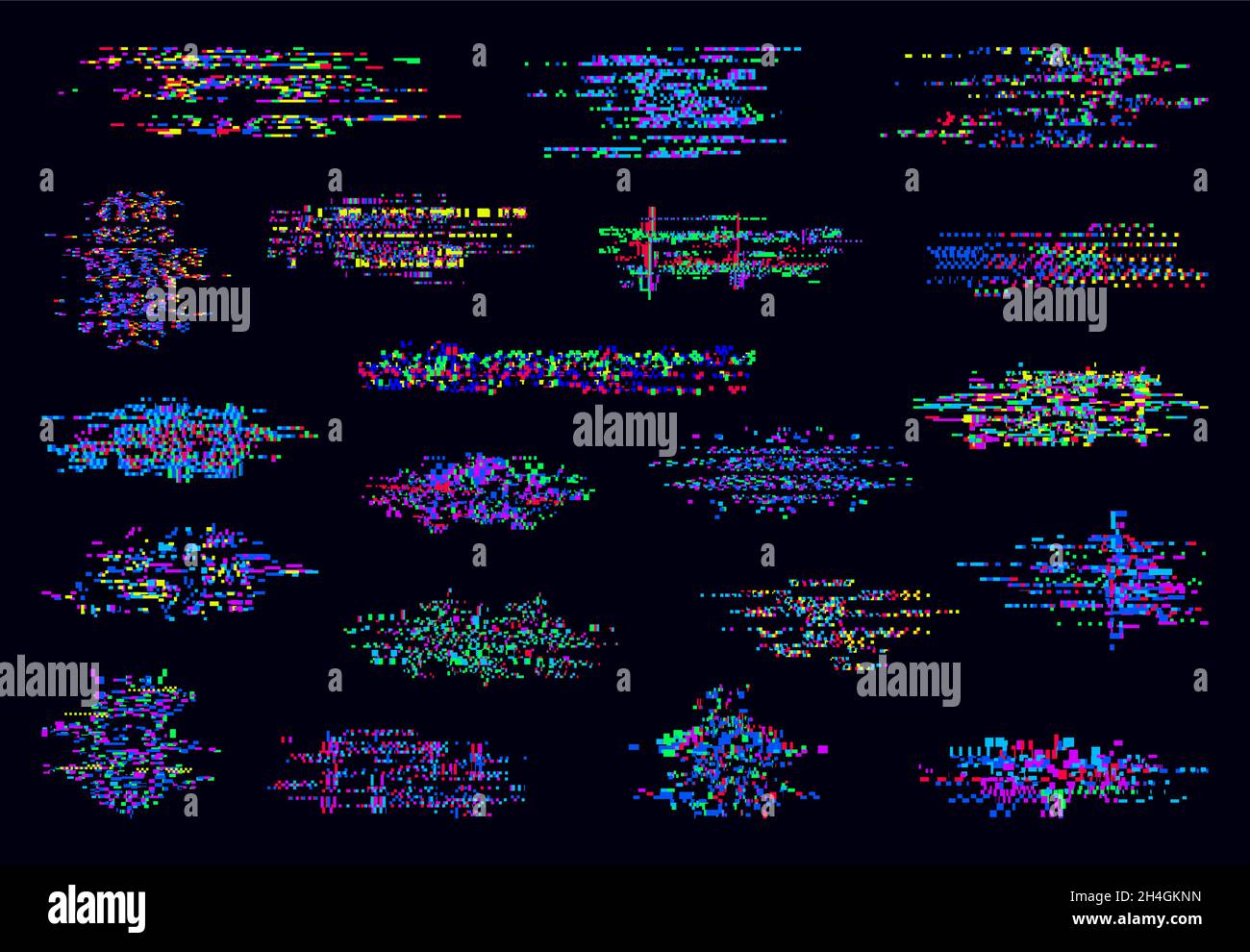 Color noise screen glitch elements. TV, VHS video, data decay and color ...