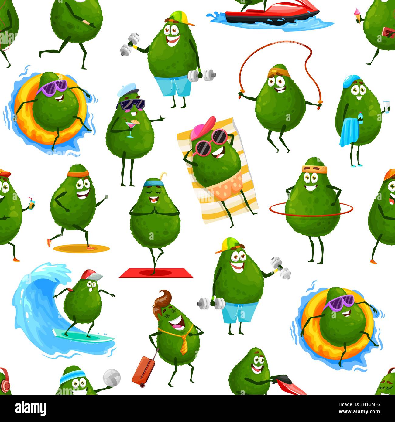 Avocado cartoon characters seamless pattern, vector background. Kids ...
