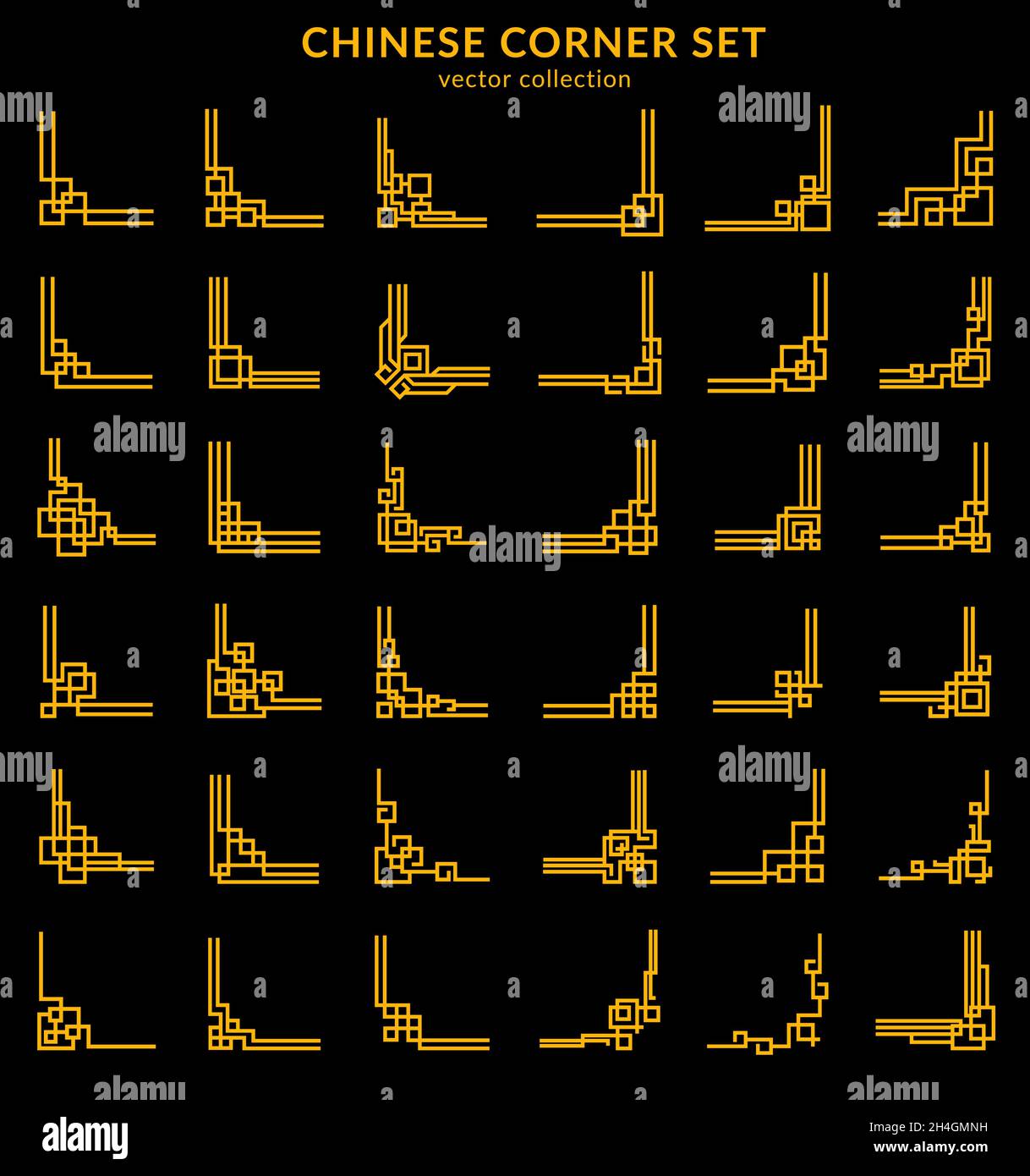 Asian chinese golden frame corners and dividers, oriental ornaments ...