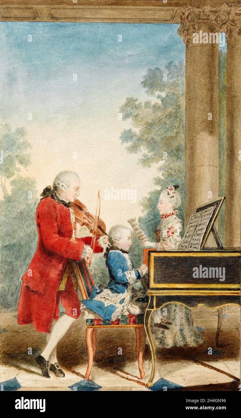 The Mozart family - Mozart with his father Leopold and his sister Maria ...