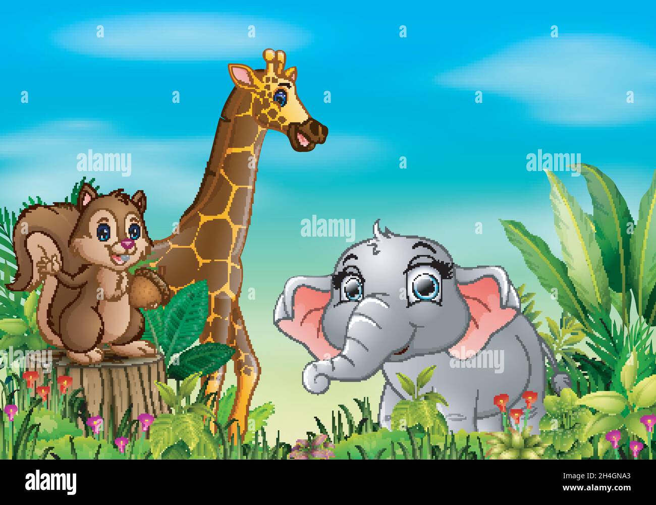 Animal cartoons in beautiful gardens with a blue sky Stock Vector Image ...