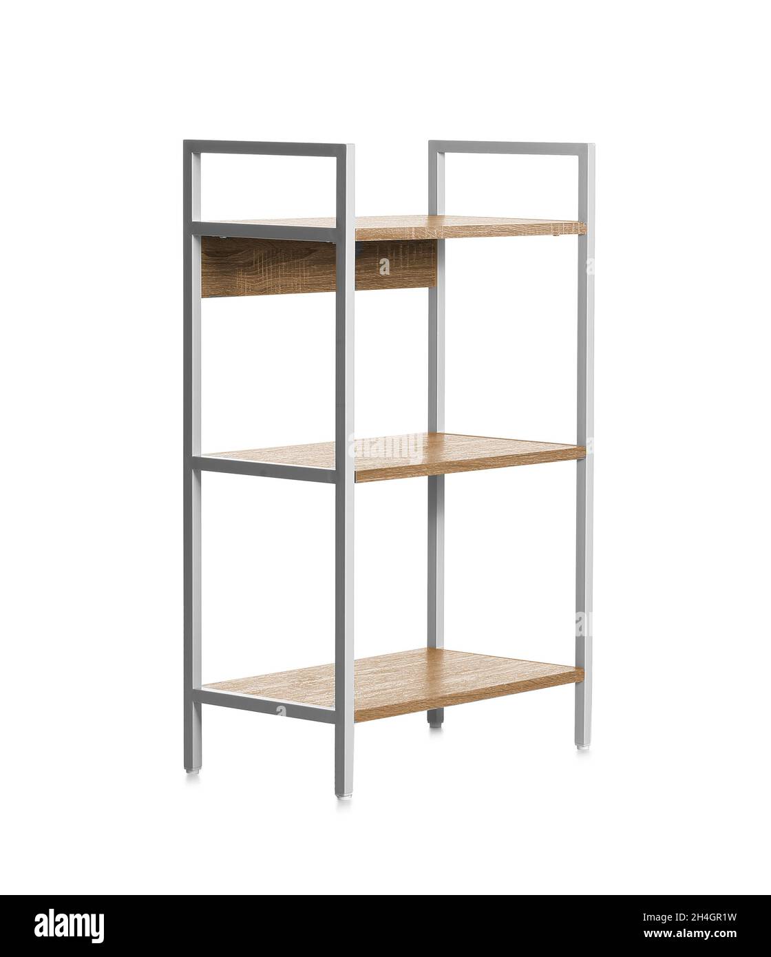 Wooden shelving unit on white background Stock Photo - Alamy