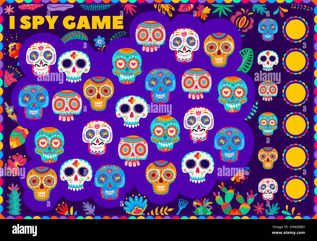 I spy kids game with mexican sugar calavera skulls, Day of Dead Dia de ...