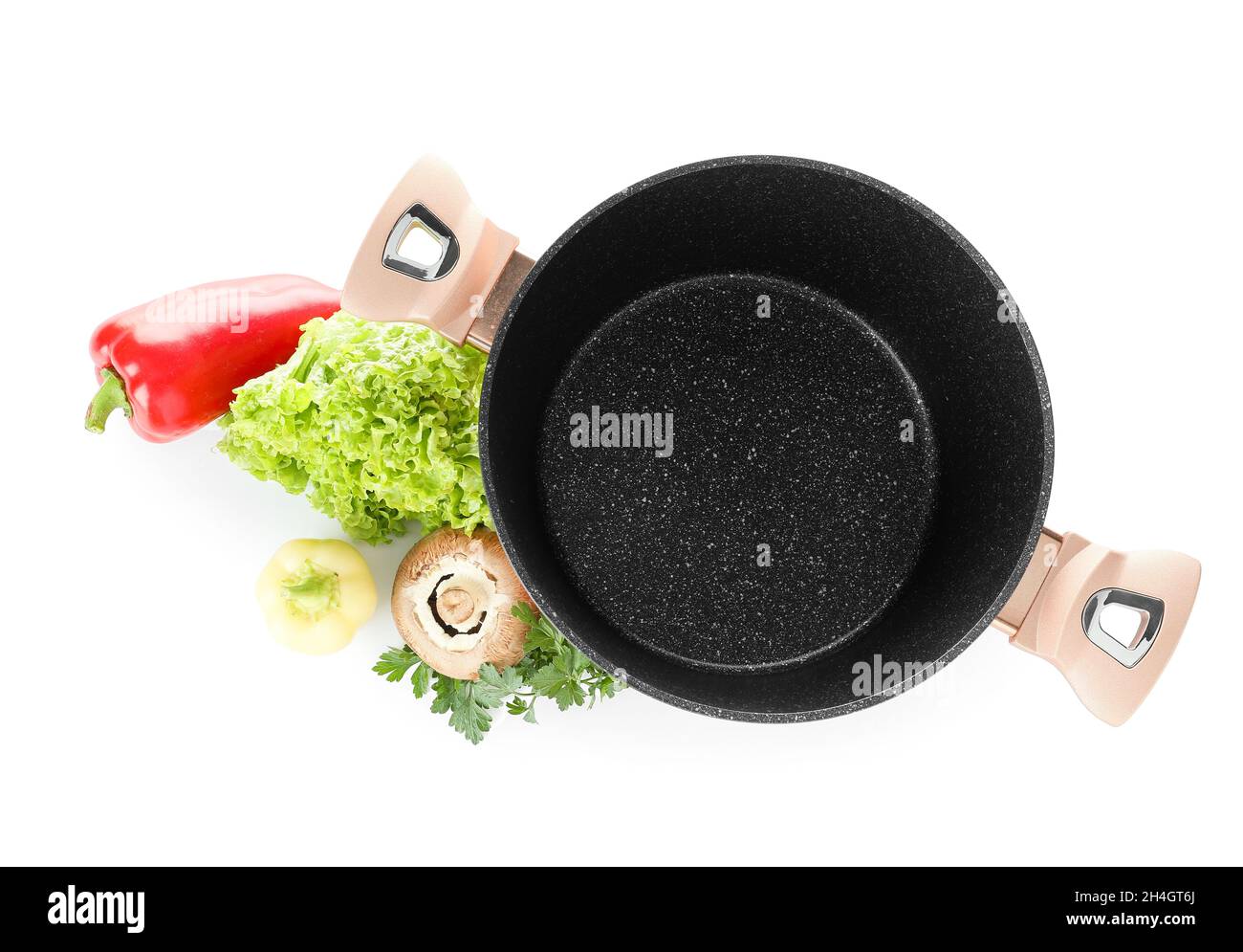 Cooking pot with fresh vegetables on white background Stock Photo - Alamy