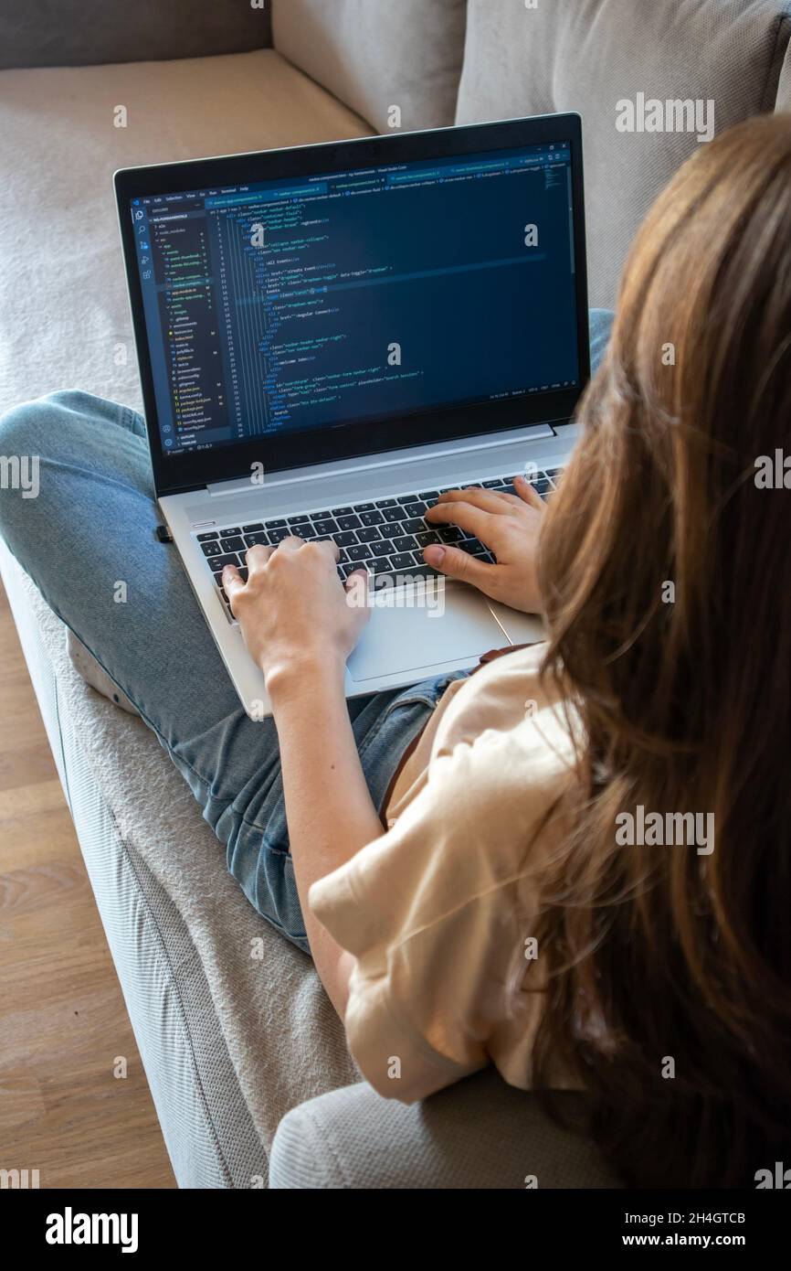 Female computer hacker sitting laptop hi-res stock photography and ...