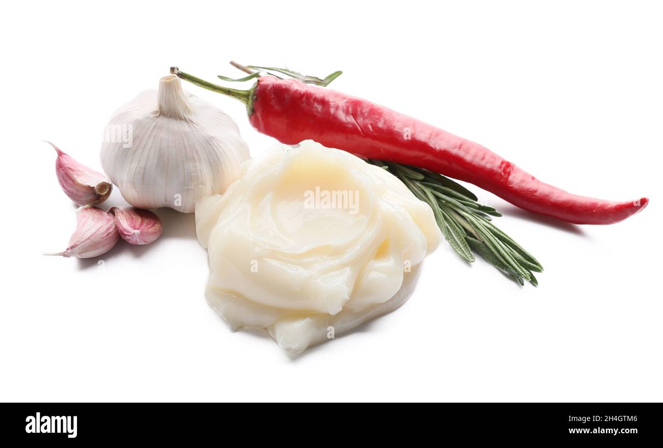 Fresh lard with spices on white background Stock Photo - Alamy