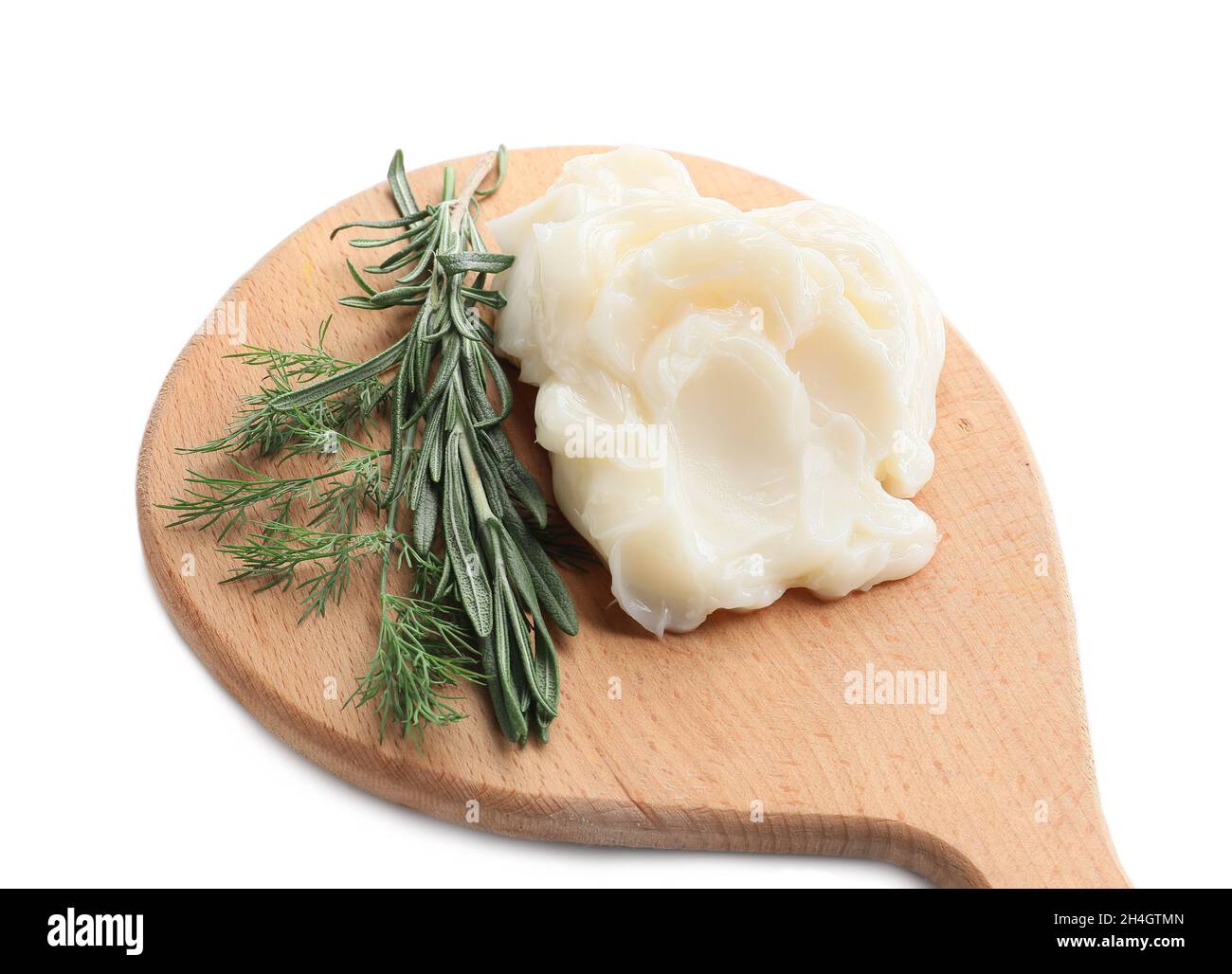 Board with lard and herbs on white background Stock Photo - Alamy