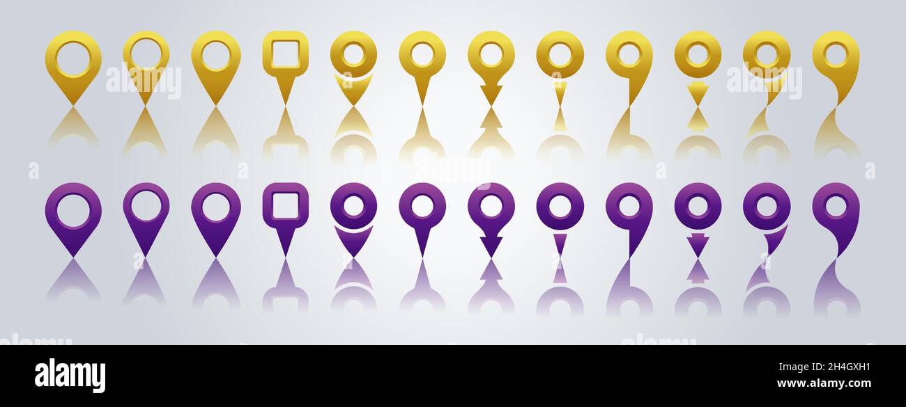 Set of location map icons with shadow. GPS location symbol collection ...