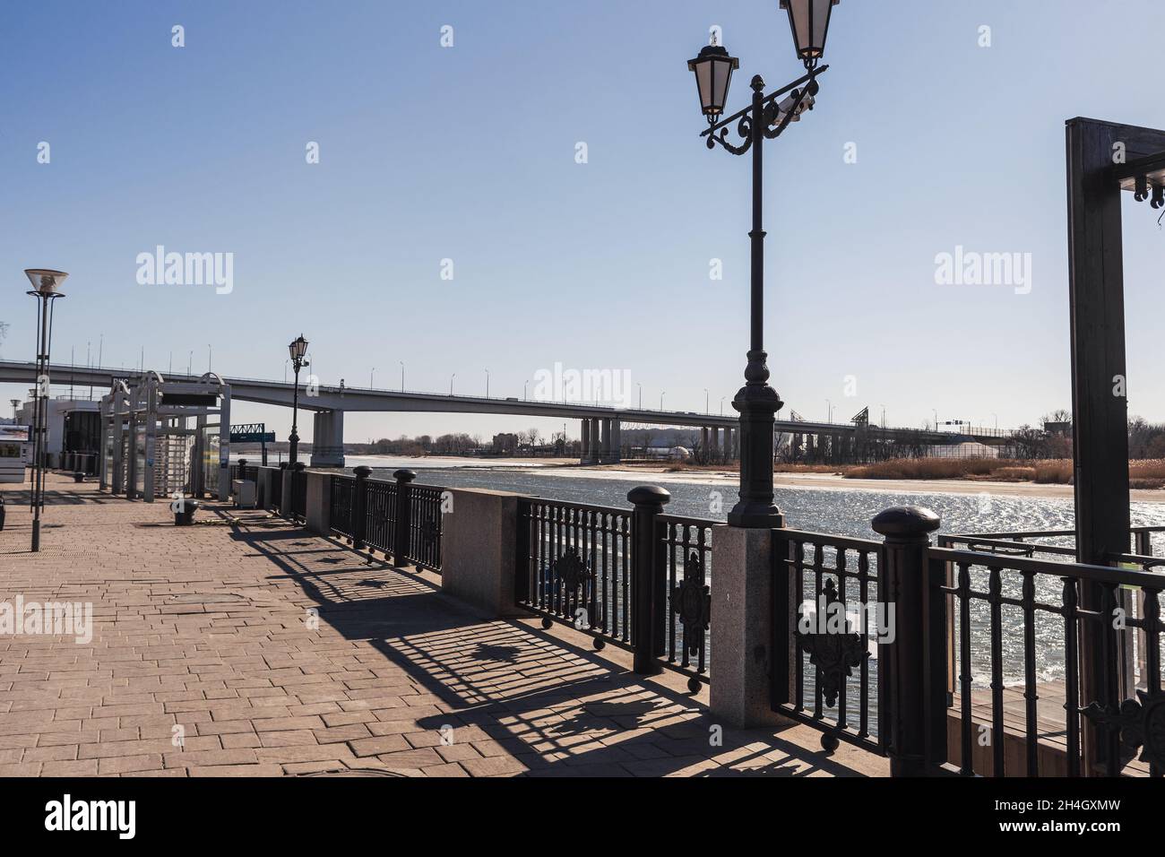 View of Embankment of Don River and Voroshilovsky bridge in Rostov-on ...