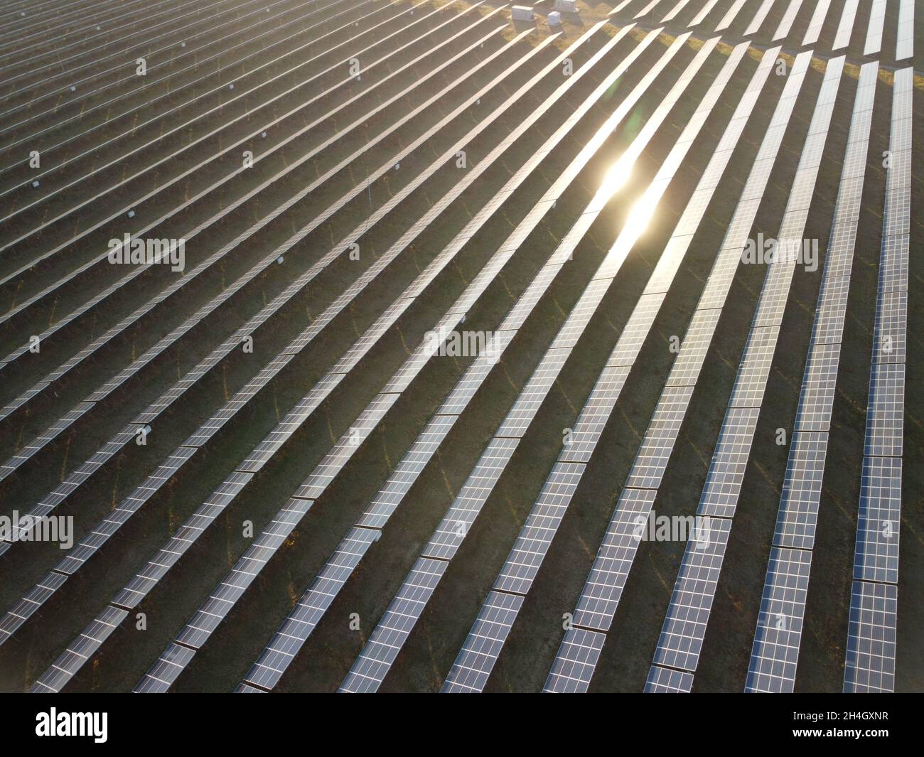 Aerial top view of a solar panels power plant. Photovoltaic solar ...