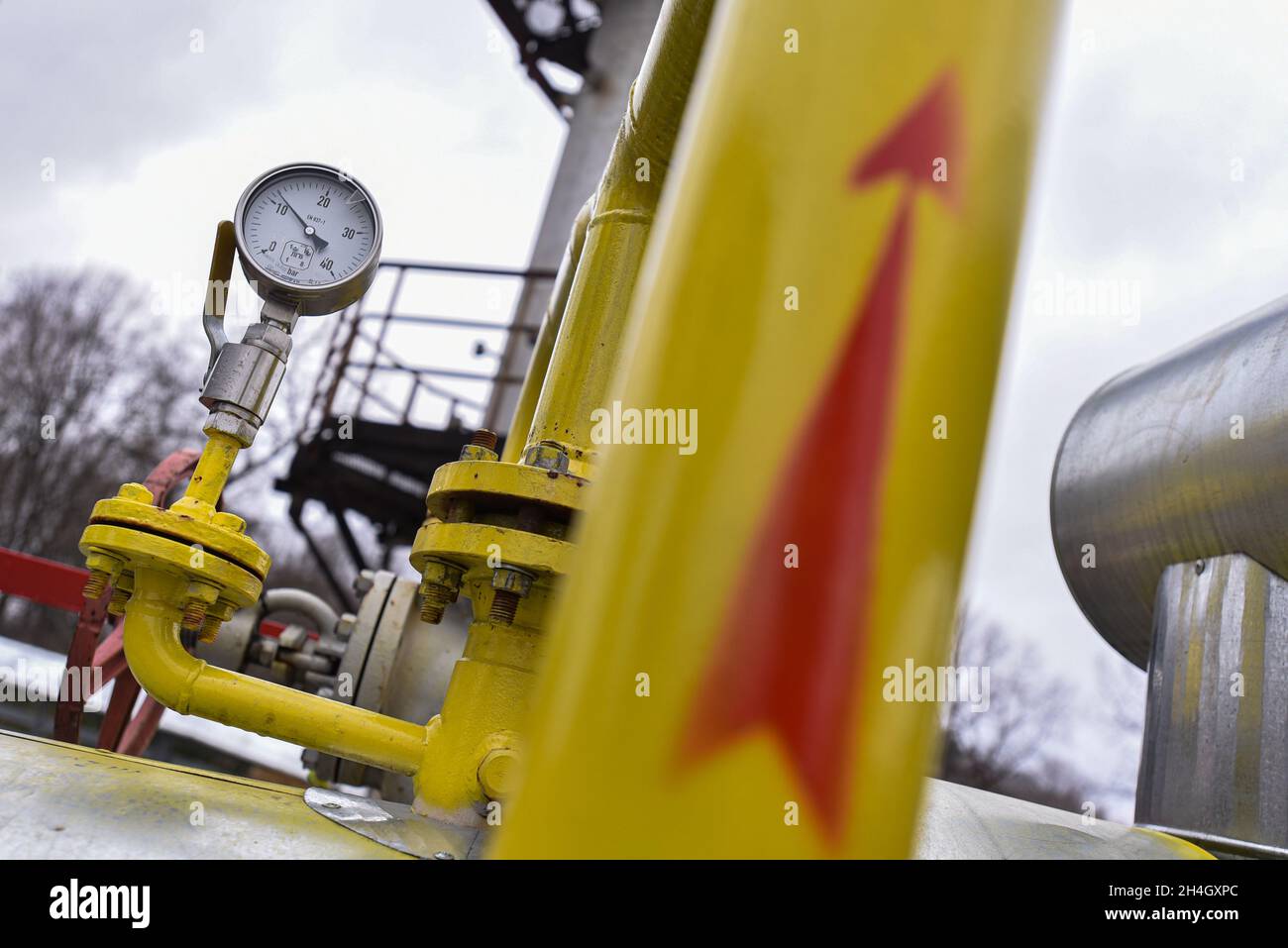 Gas manometer and valve seen at a natural gas station during the ...