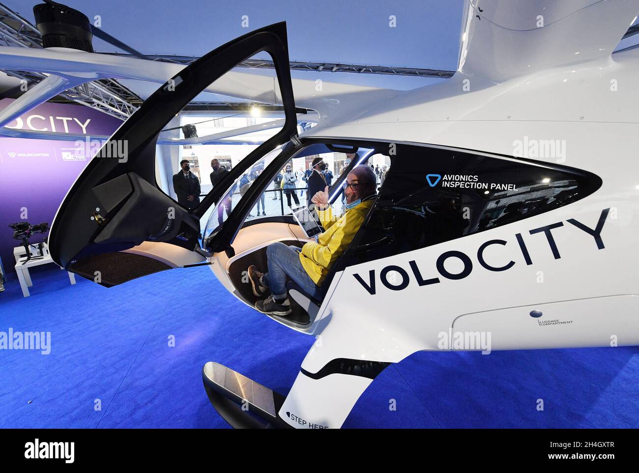 Rome, Italy on November 2, 2021. A VoloCity air taxi is exhibited in ...