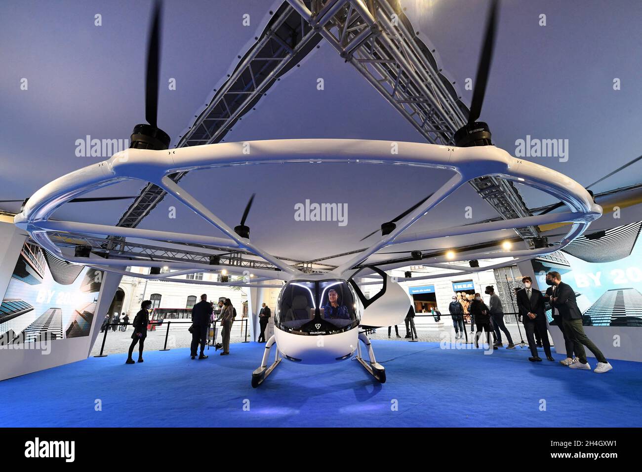 Rome, Italy on November 2, 2021. A VoloCity air taxi is exhibited in ...