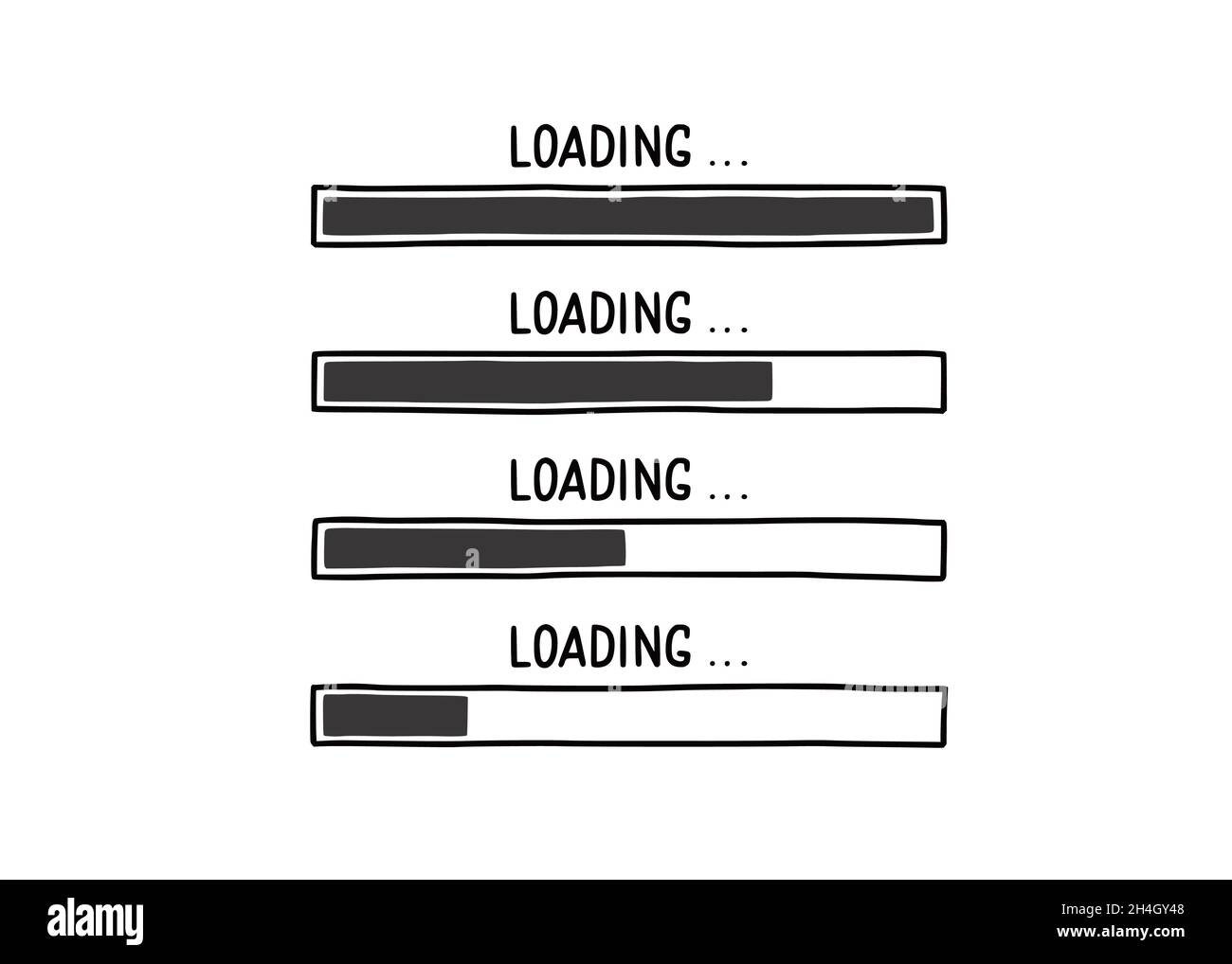 Loading bar doodle element set. Hand drawn line sketch style. Slow ...
