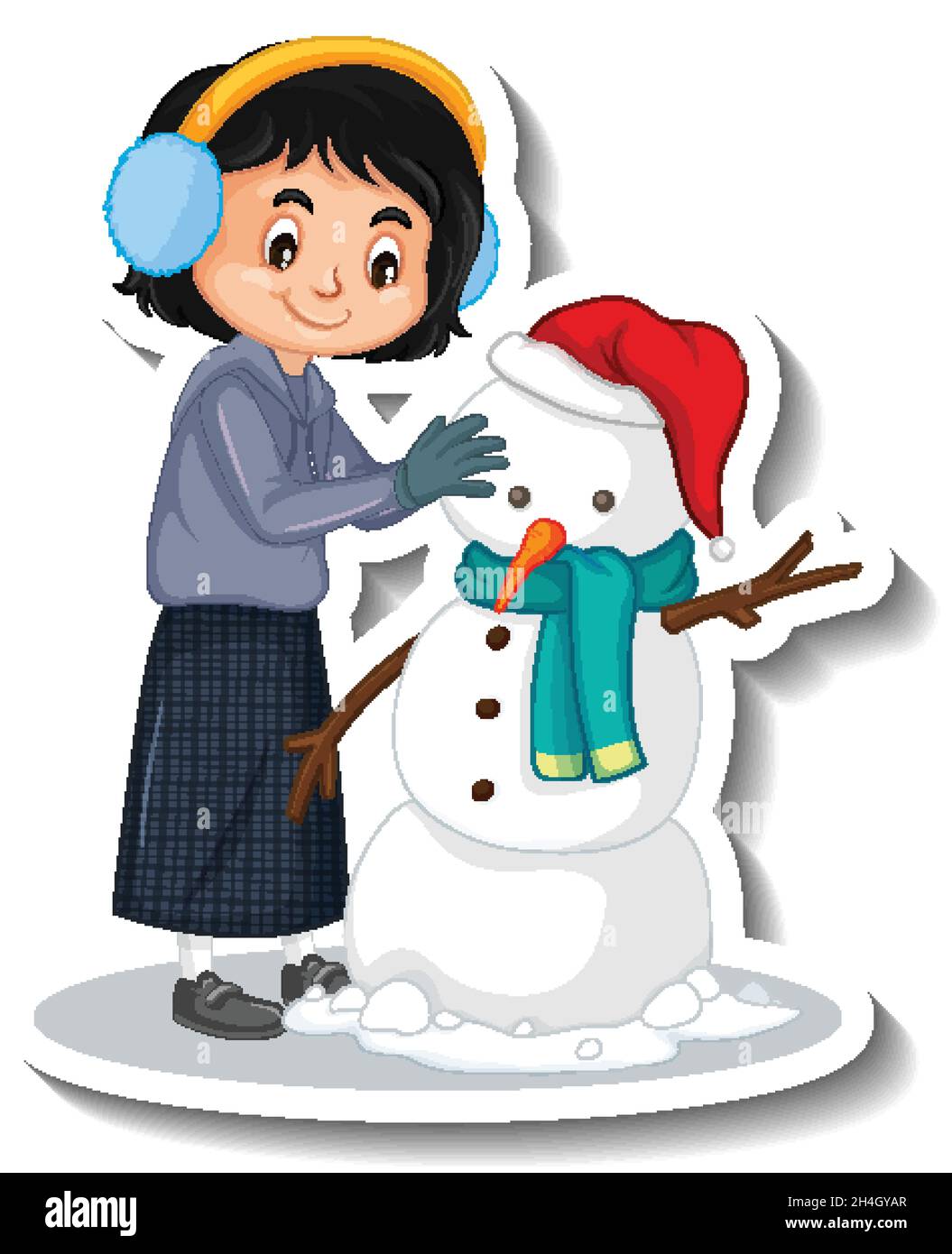 Girl building a snowman Stock Vector Images - Alamy