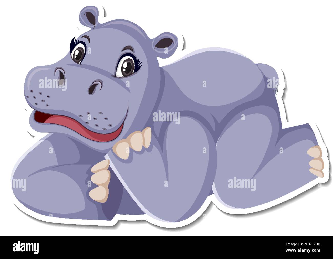 Cute hippopotamus lying cartoon character on white background ...