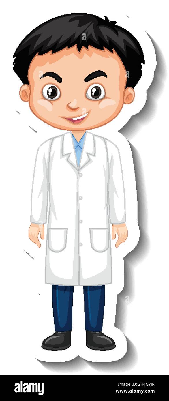 Scientist boy cartoon character sticker illustration Stock Vector Image ...