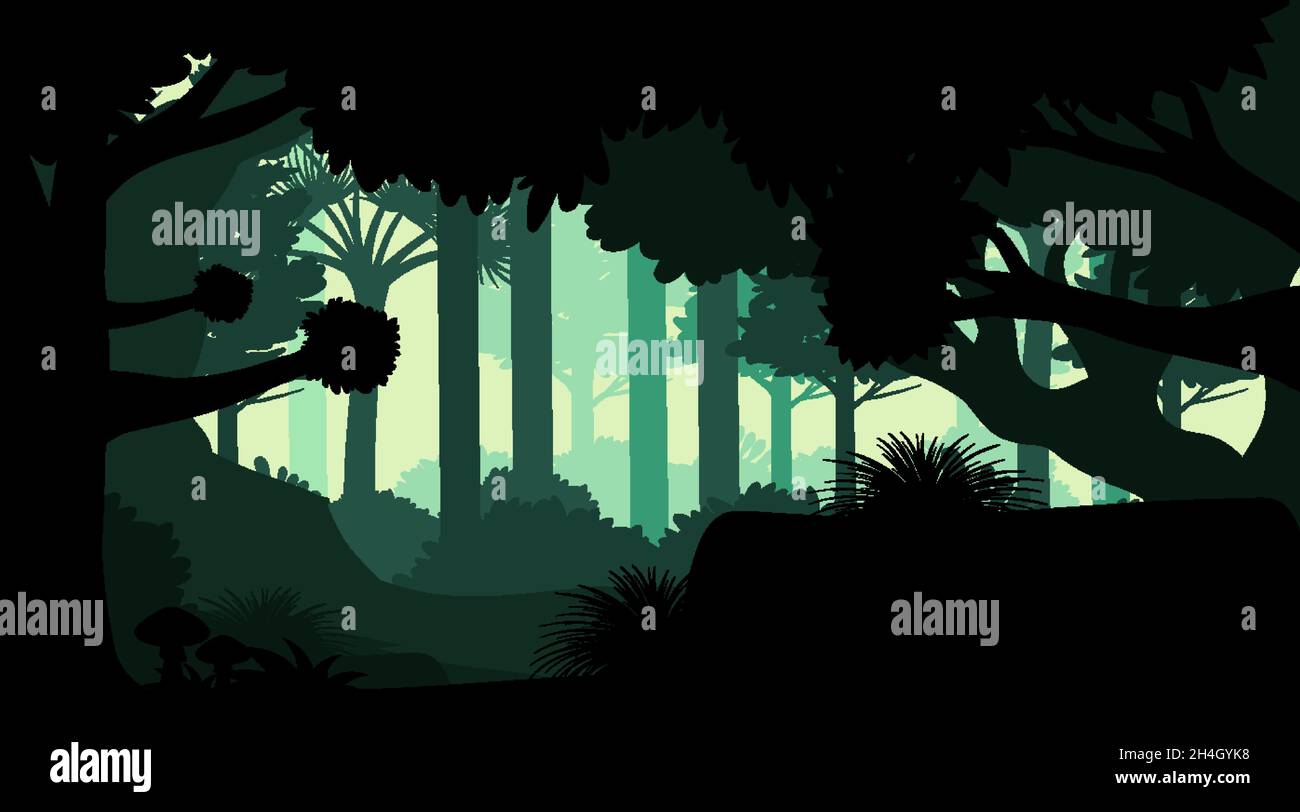 Silhouette jungle landscape background illustration Stock Vector Image ...