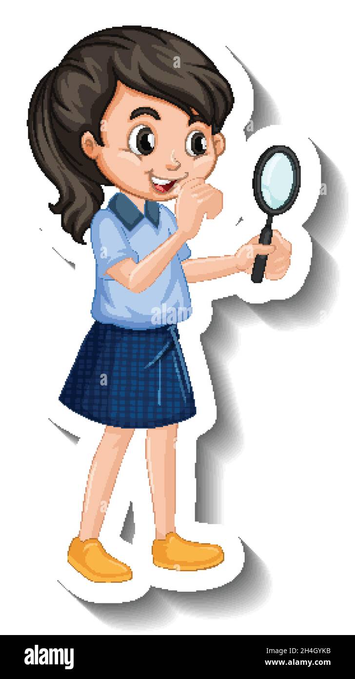 Cartoon girl looking through magnifying glass illustration Stock Vector ...