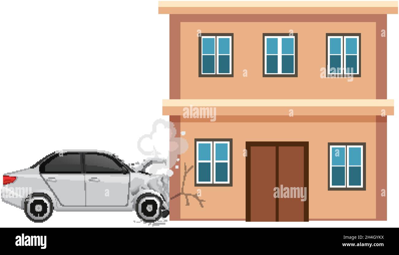 Car crashes building on white background illustration Stock Vector ...