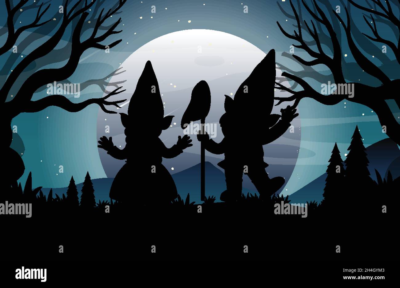 Silhouette background with full moon illustration Stock Vector Image ...