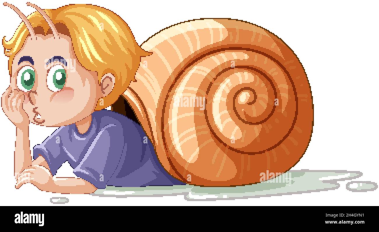 Snail boy cartoon character on white background illustration Stock ...