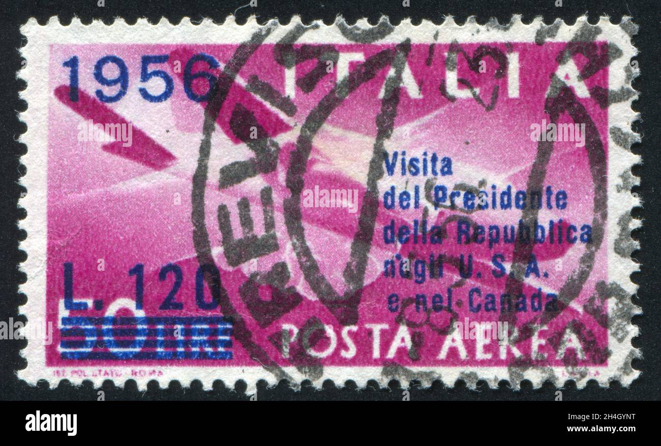 ITALY - CIRCA 1945: stamp printed by Italy, shows Plane and Clasped ...