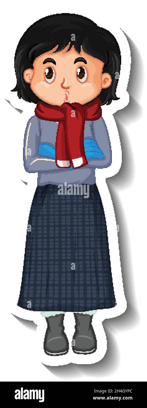A girl wearing winter outfit cartoon sticker illustration Stock Vector ...