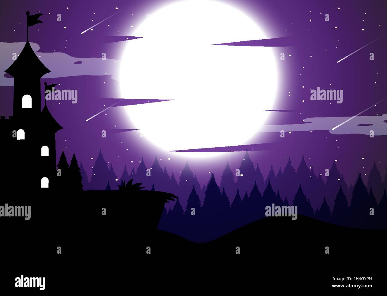 Spooky night background with full moon illustration Stock Vector Image ...
