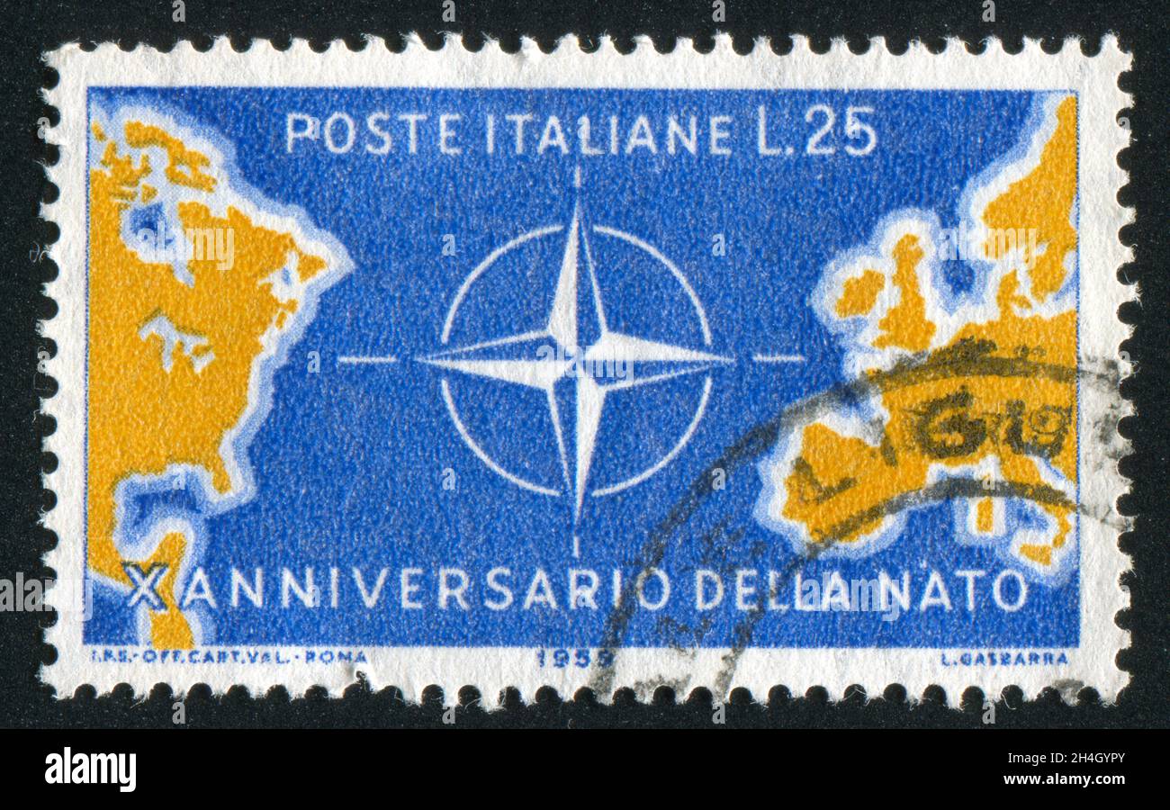 ITALY - CIRCA 1959: stamp printed by Italy, shows Map of North Atlantic ...
