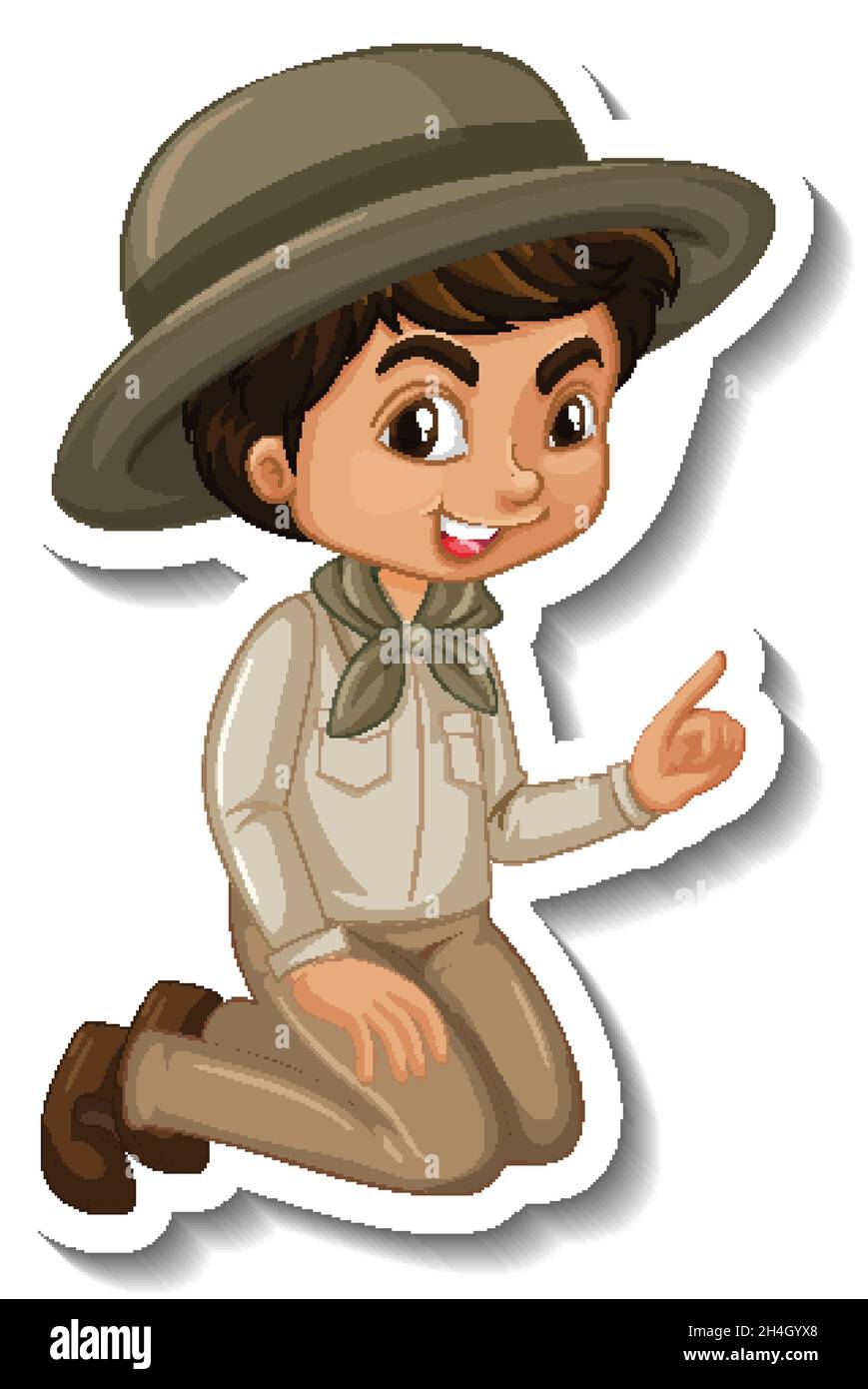 Boy in safari outfit cartoon character sticker illustration Stock ...