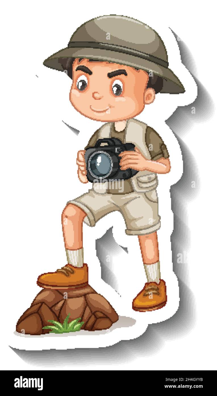 Boy wear safari outfit cartoon character sticker illustration Stock ...