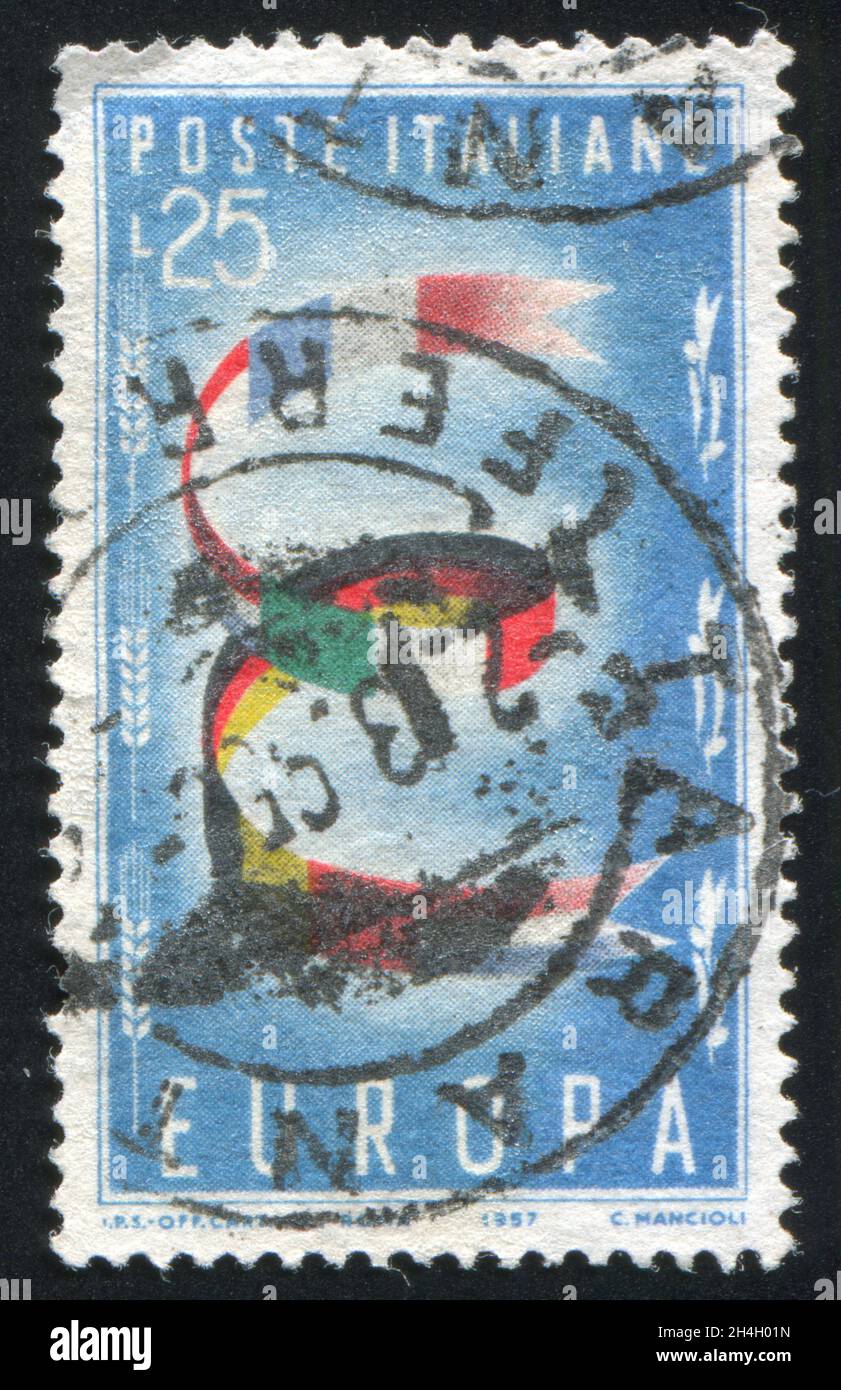 ITALY - CIRCA 1957: stamp printed by Italy, shows Flags in Original ...