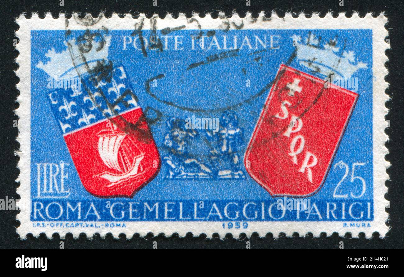 ITALY - CIRCA 1959: stamp printed by Italy, shows Arms of Paris and ...