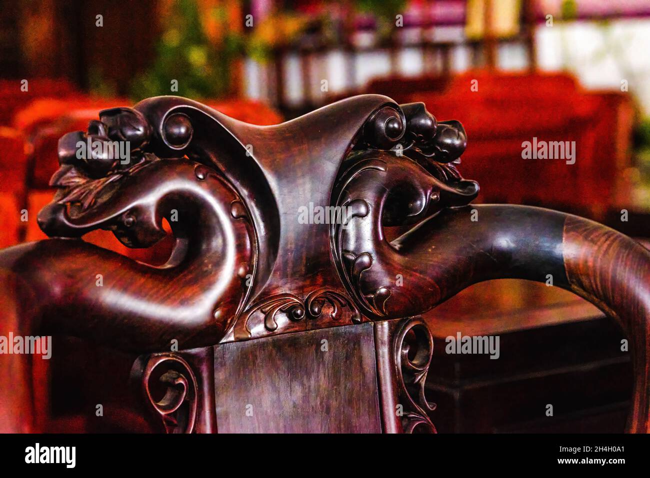 Close-up of chair back of Chinese traditional mahogany furniture Stock ...