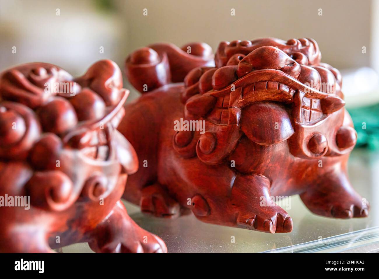 Kirin wood carving decorations on Chinese traditional mahogany ...