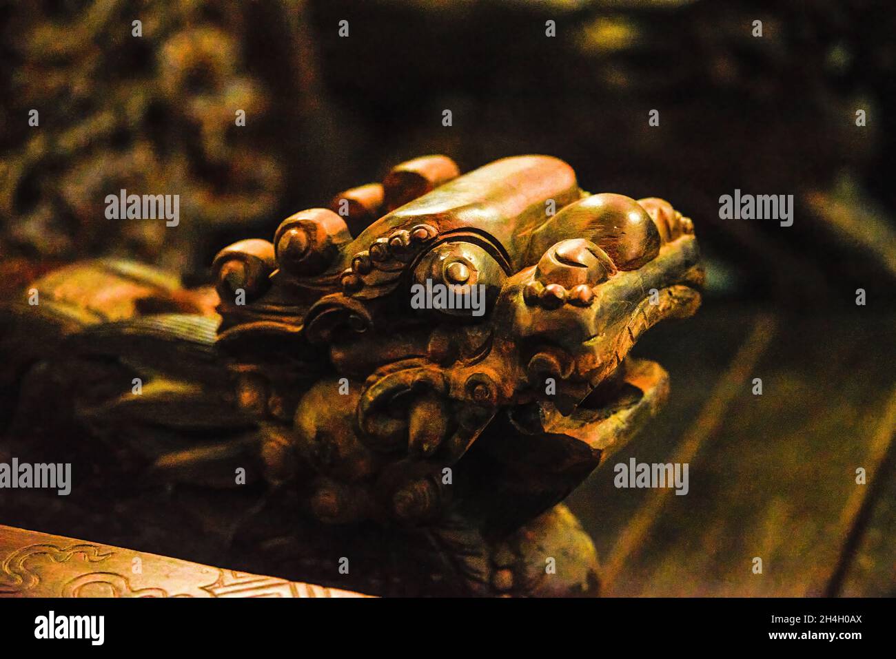 Kirin wood carving decorations on Chinese traditional mahogany ...