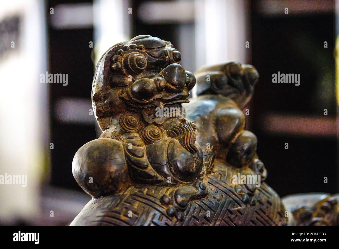 Kirin wood carving decorations on Chinese traditional mahogany ...