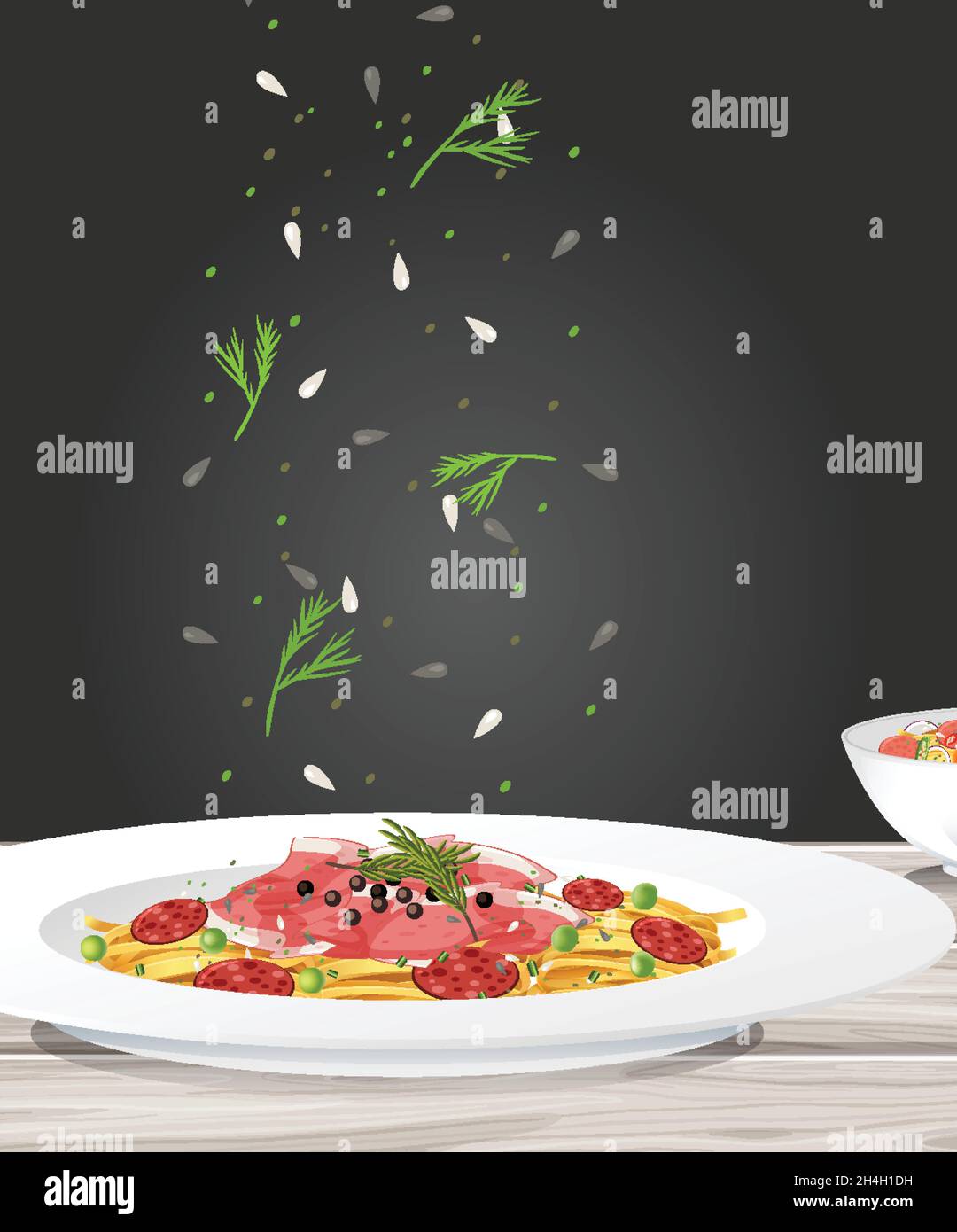 Falling seasonings on to the dish illustration Stock Vector Image & Art ...