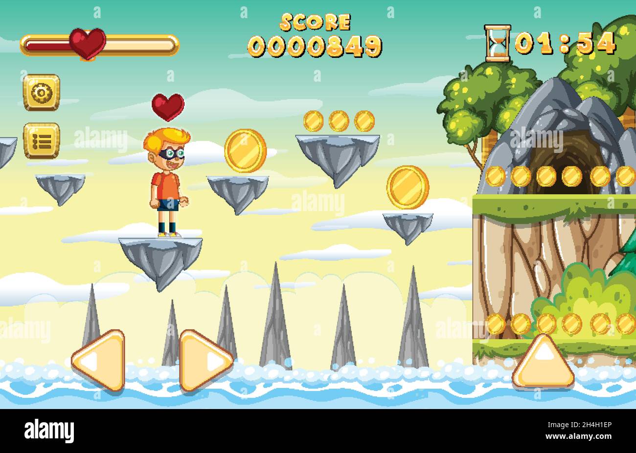 Collecting Coins Platformer Game Template illustration Stock Vector ...