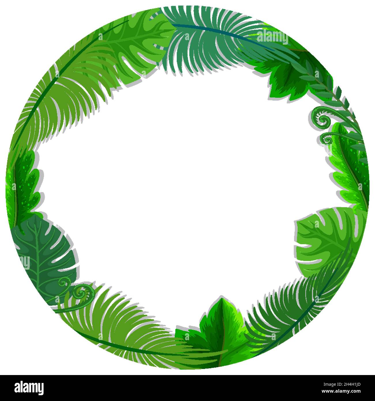 Round frame with tropical green leaves illustration Stock Vector Image ...