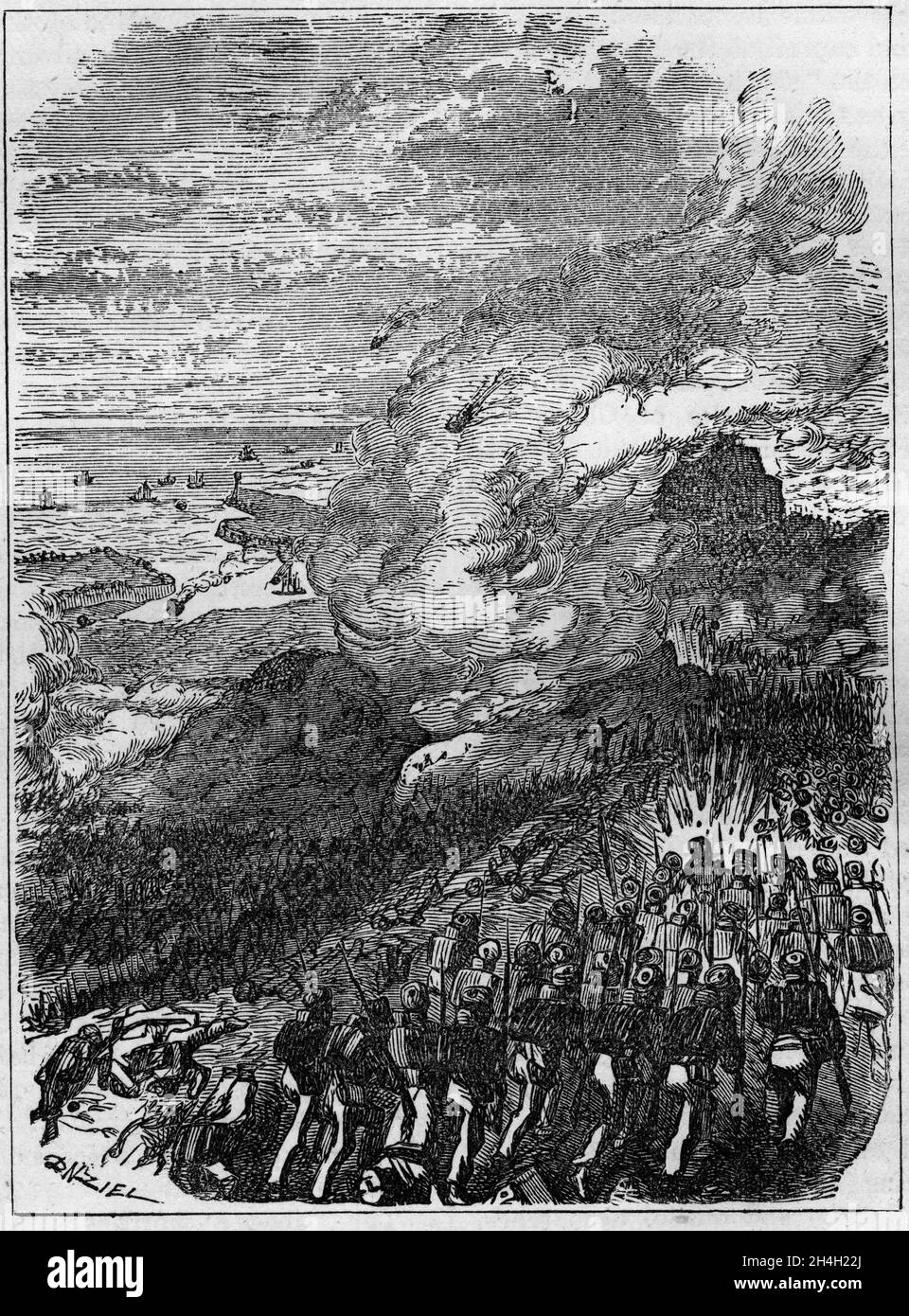 Engraving of Major-General Charles George Gordon (1833 –1885), fighting ...