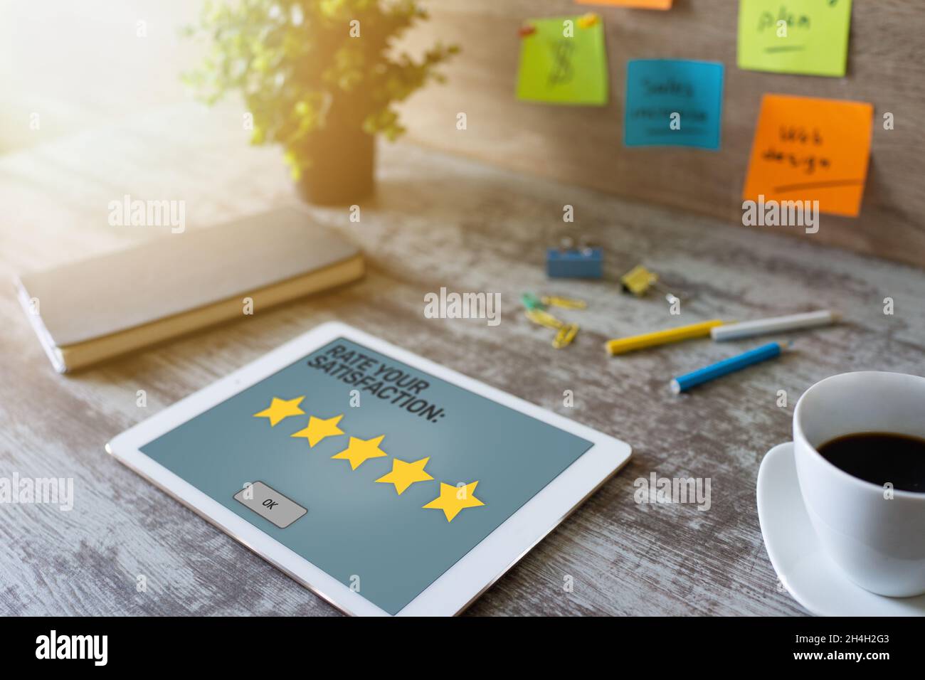 Rate your experience. Customer satisfaction review. Five star on device ...